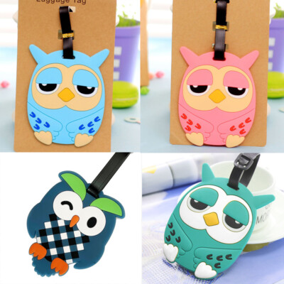 Pink Blue Owl Birds Fashion Luggage Tags Cute Holiday Suitcase Labels ...