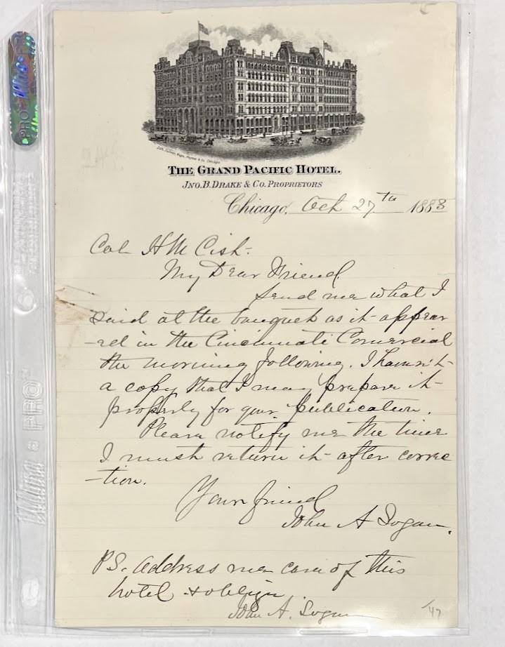 CIVIL WAR GENERAL COLONEL 31st IL US SENATOR VICE PRESIDENT LOGAN ...