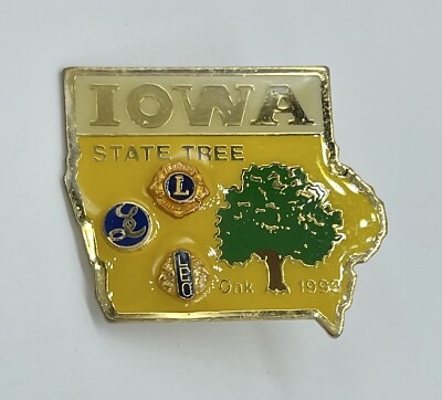 Lions Club Lapel Hat Pin 1993 Iowa State Tree Oak Lions/Lioness & Leo ...
