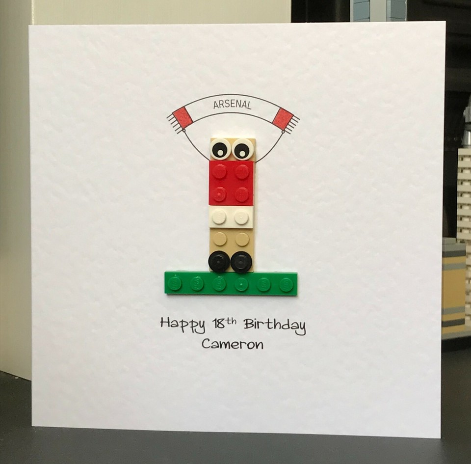 Personalised Football team birthday card with LEGO ® husband grandson ...