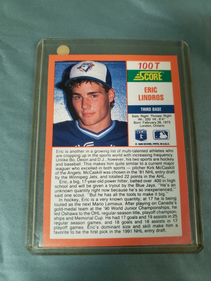 1990 Score Baseball Traded Eric Lindros Rookie #100T Excellent ...