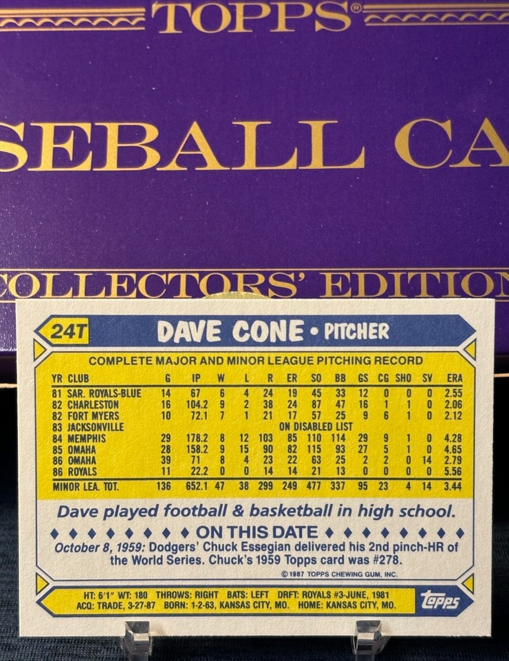 1987 TOPPS TRADED TIFFANY COLLECTORS SET #24T - DAVID CONE RC - ROOKIE ...