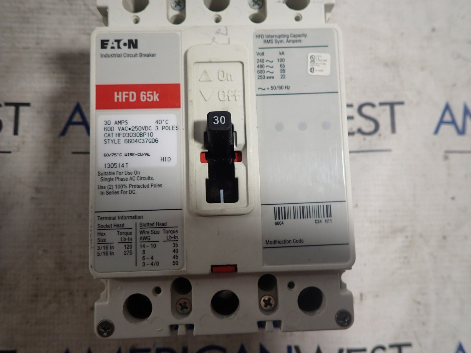 Eaton HFD3030 30 amp 65kA@480v 3 pole HFD Breaker- TESTED | eBay