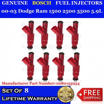 8x OEM Bosch Fuel Injectors for 00-03 Dodge Ram 1500 2500 3500 5.9L ...