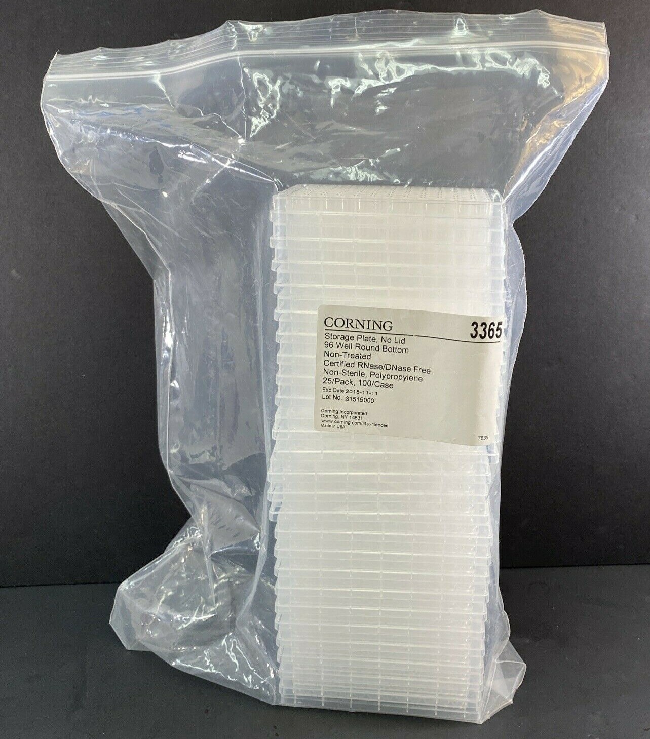 Case of 100 Corning 3365 Storage Plates No Lid 96 Well Round Bottom for ...