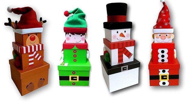 Set of 3 Nested Stackable Christmas Eve Gift Boxes Snowman Santa ...