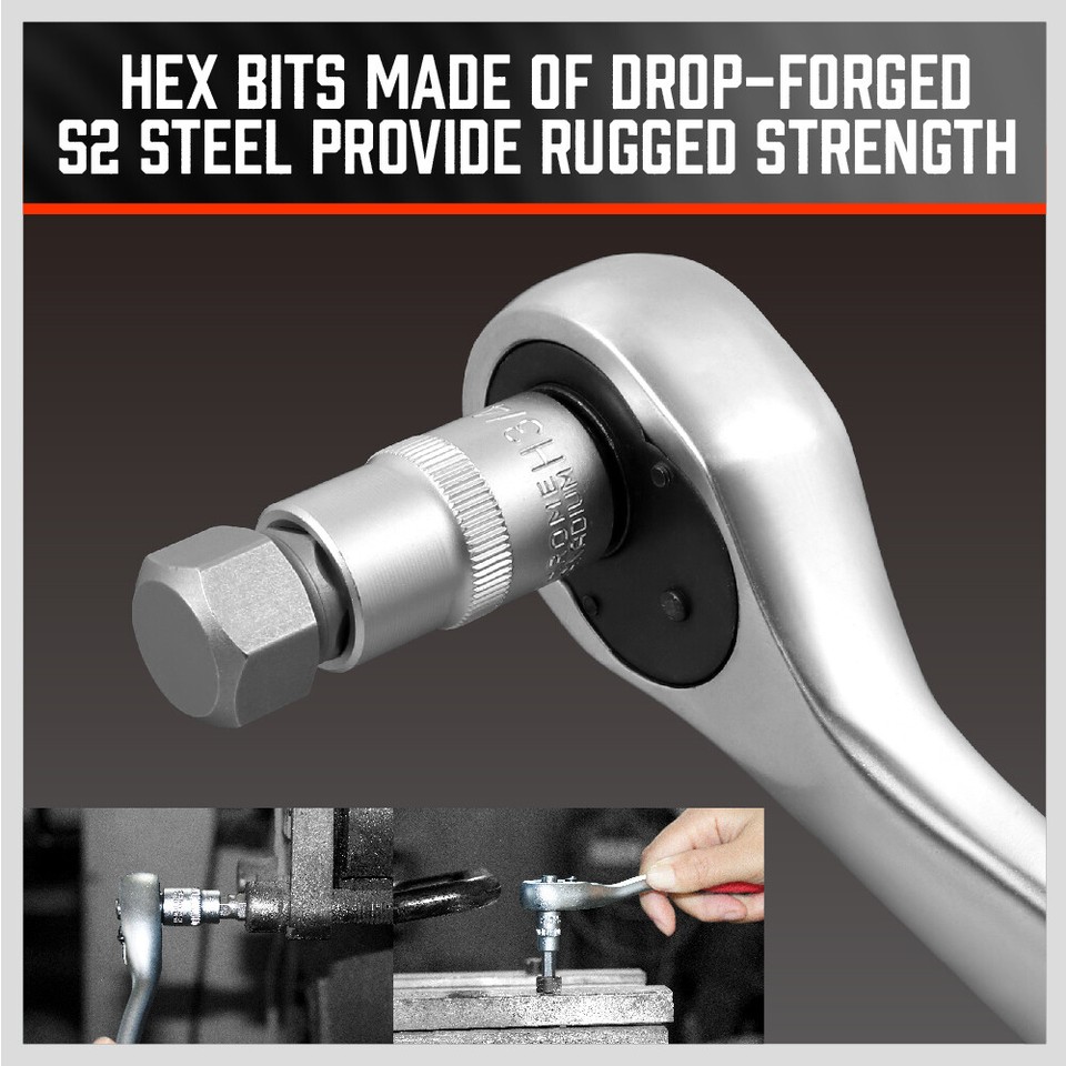 36PC Hex Bit Socket Set Allen Head High Torque Strengthened SAE Metric ...