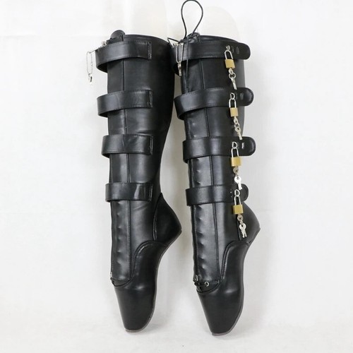 Black 8 Locks Pointed Toes Ballet Boots Heelless Heels Stiletto ...