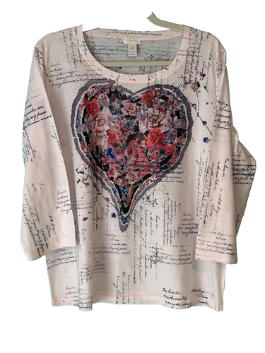 Chico's Heart Embellished Top 3/4 Sleeve Pink Tee Shirt Size 2 | eBay