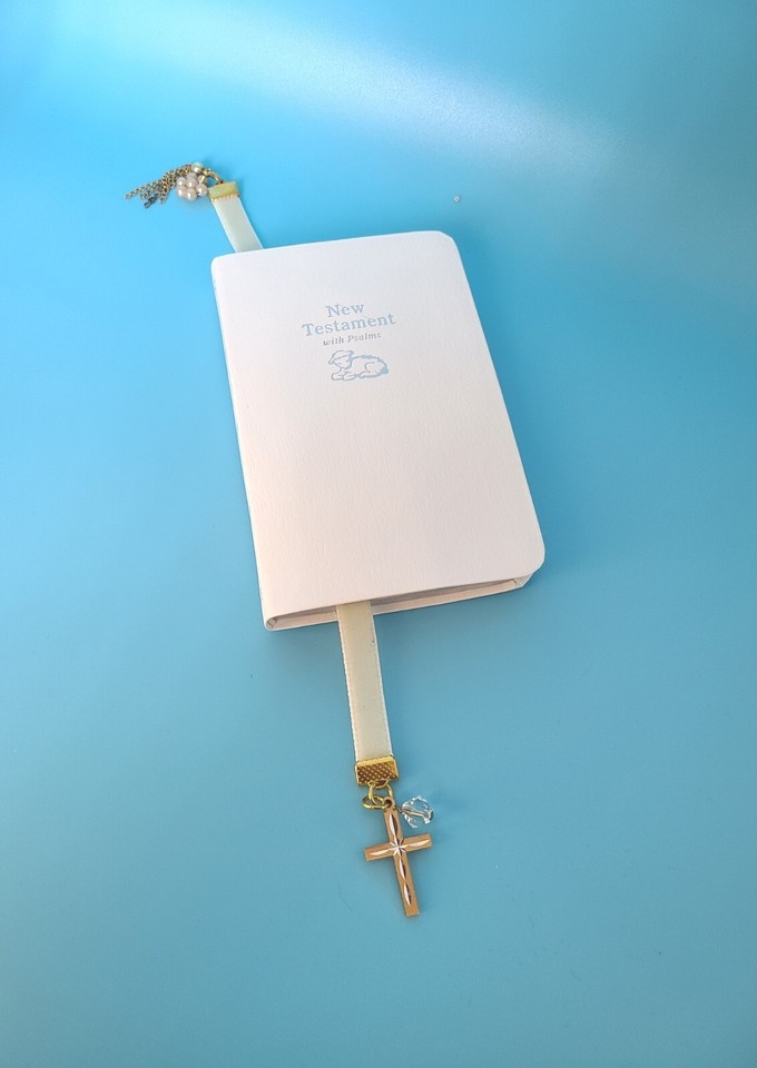 Handcrafted Ivory Velvet Child's Bible Bookmark Made With Cross And ...