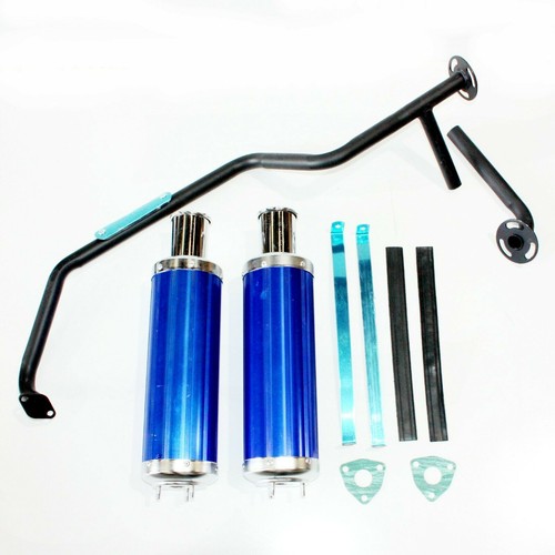 Twin Exhaust Pipe BLUE Alloy Mufflers GY6 150cc Bull Style Farm Quad ...