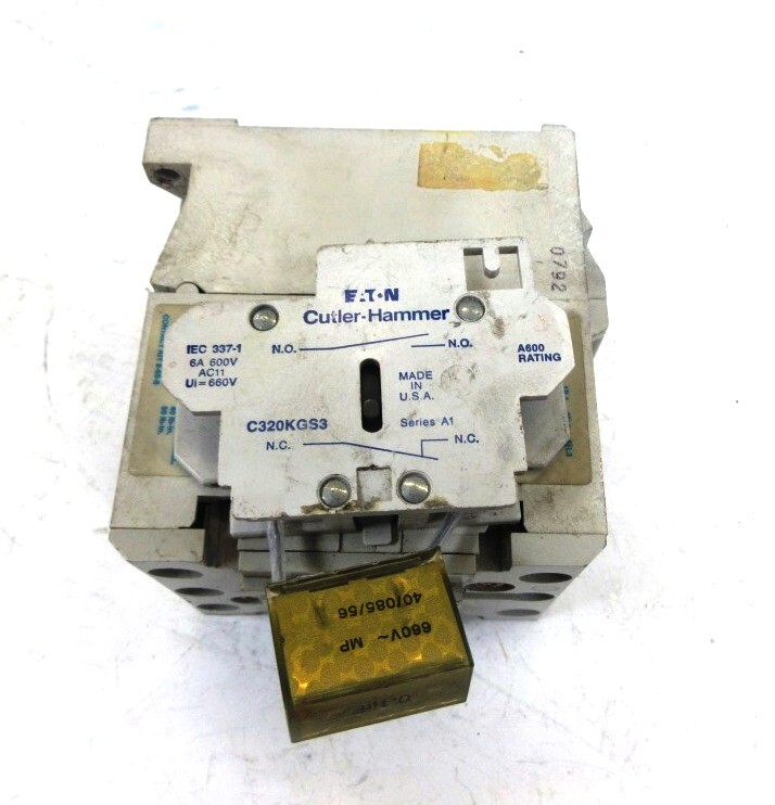 CUTLER HAMMER CONTACTOR WITH CONTACT BLOCK, CE15JN3, C320KGS3, 600 VOLT ...