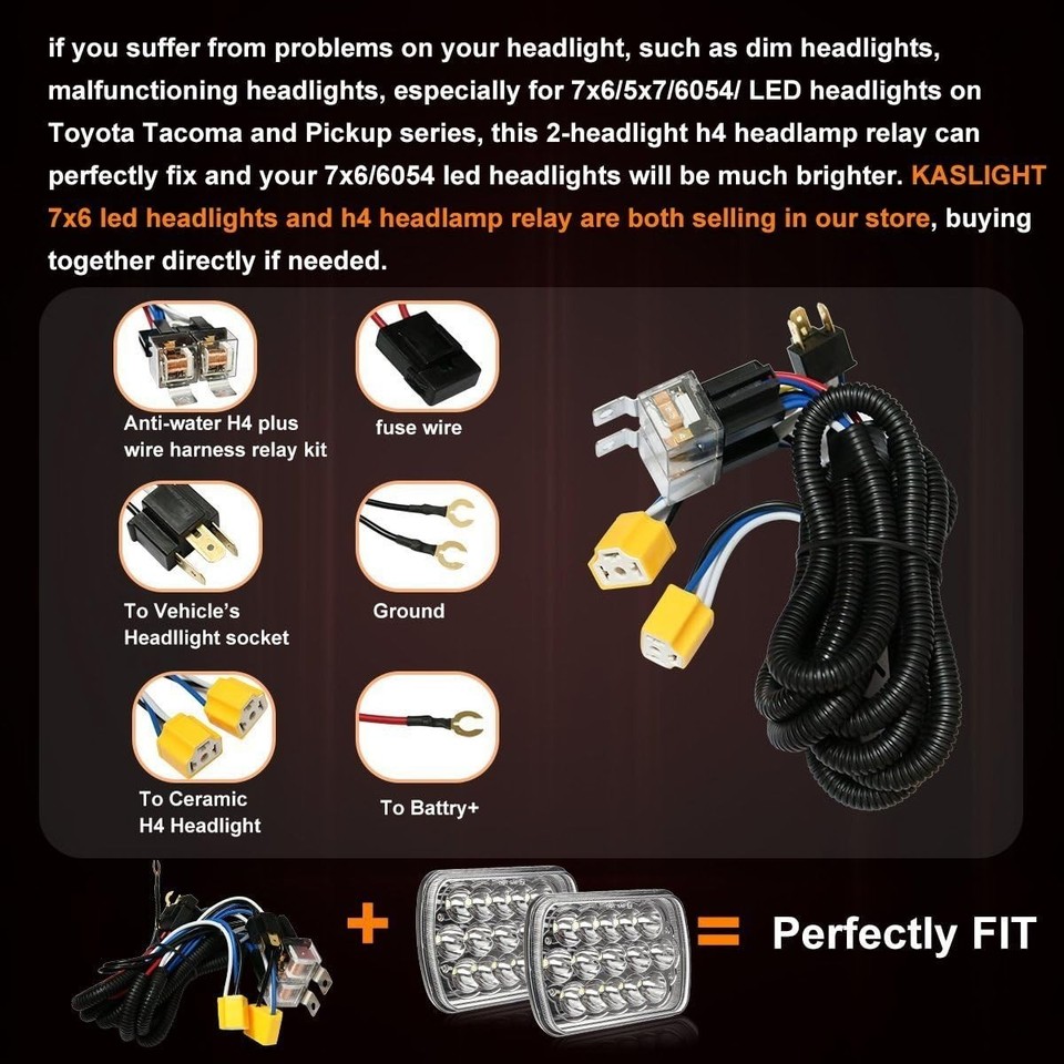 1Set 2 Headlight Wiring Harness H4 Relay Harness LED Headlight ...