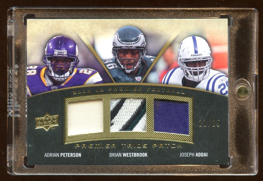 2008 UD TRIPLE PATCH LOGO /25 ADRIAN PETERSON / BRIAN WESTBROOK / ADDAI ...