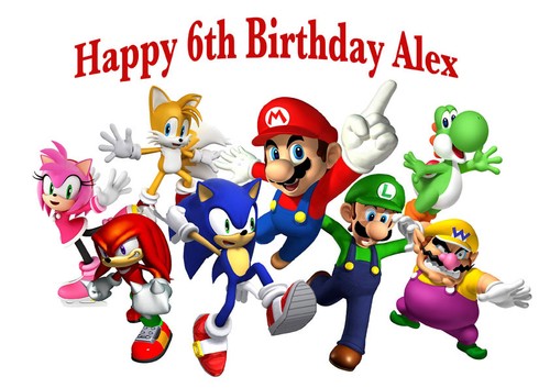 SONIC & MARIO Birthday Cake Topper Edible Icing Sugar A4 | eBay UK
