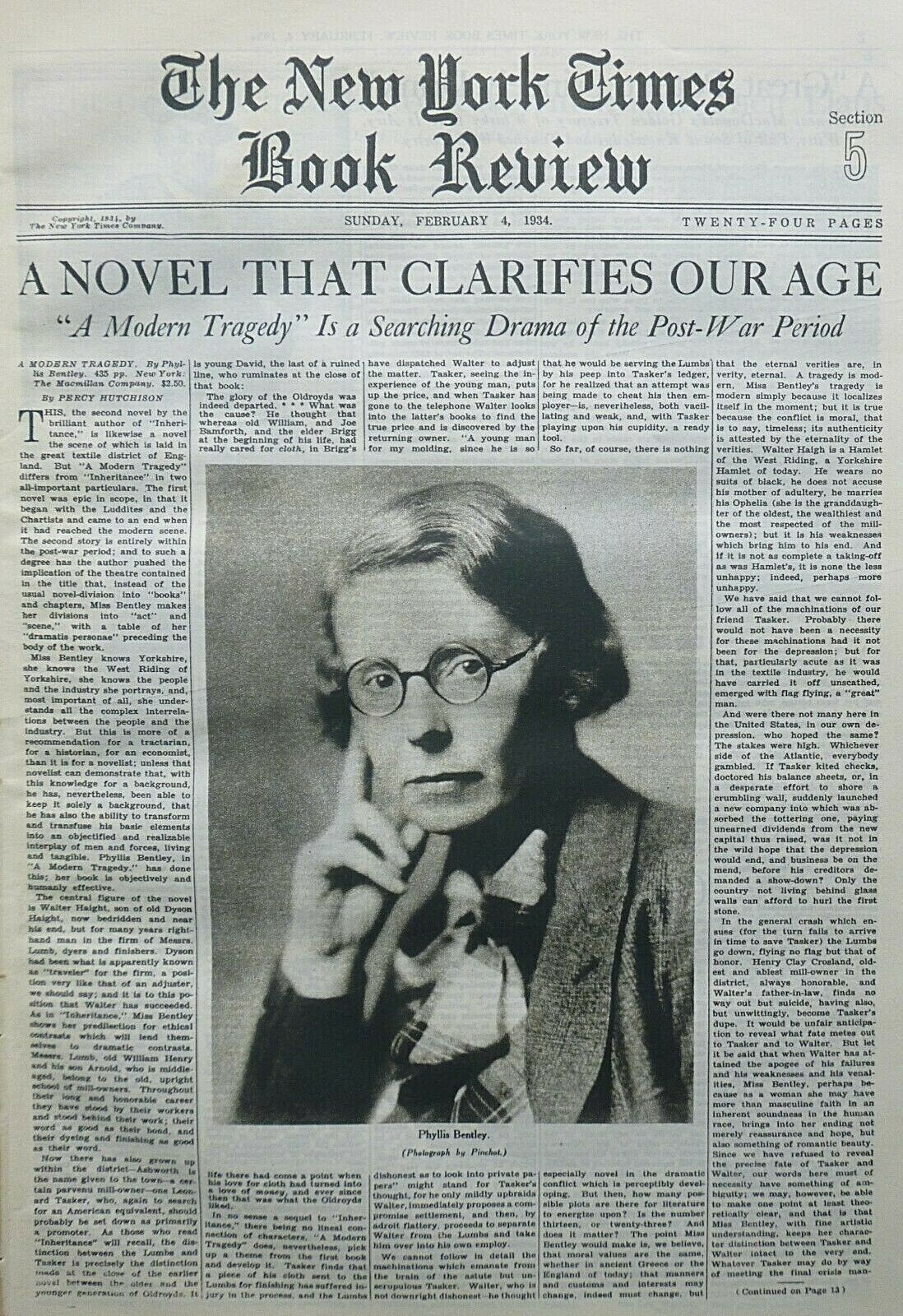 PHYLLIS BENTLEY A MODERN TRAGEDY KEATS MacLEISH 1934 February 4 NY ...