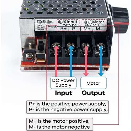 DC 7-70V 30A PWM Brush Motor Speed Controller Governor Dimmer 12V 24V ...