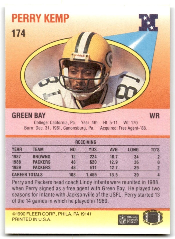 1990 Fleer Perry Kemp Green Bay Packers #174 | eBay