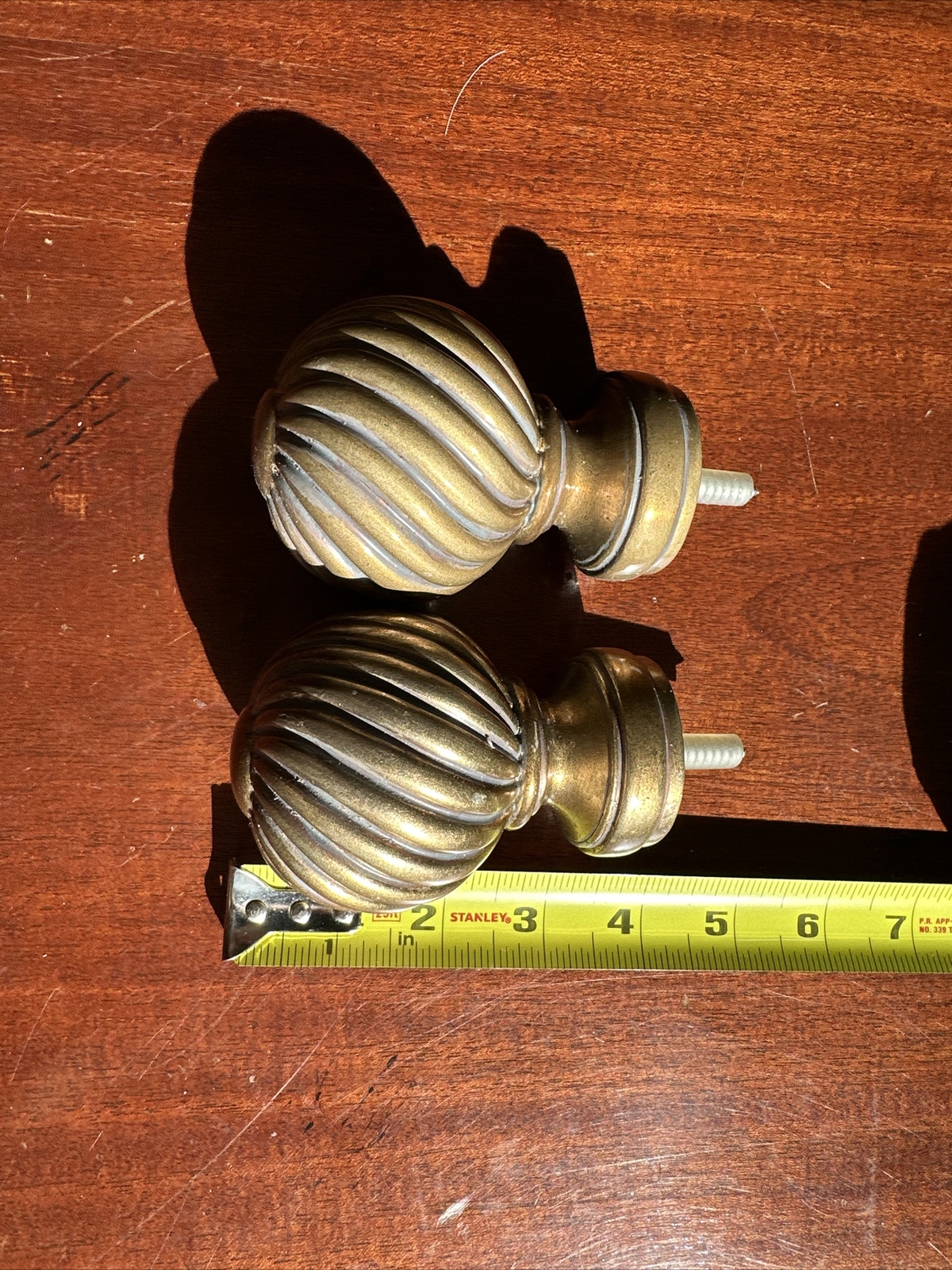 Heavy Gilded Swirled Round drapery Curtain Rod Finials- Screw On, Gold ...