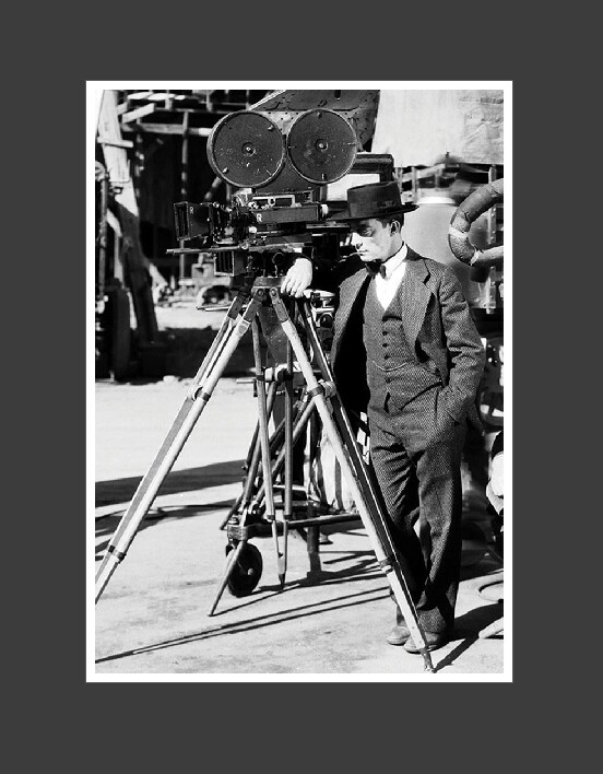 Buster Keaton, stands with Mitchell Camera on set in Hollywood ...