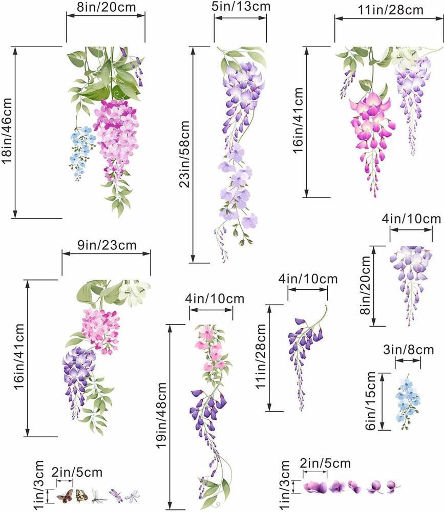 Watercolor Flower Wall Stickers - Purple Hanging Vines Floral Wall ...