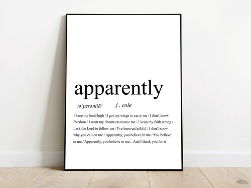 J cole Wall Art, Apparently Lyrics, Cotton Canvas Print, Rap Hip Hop ...