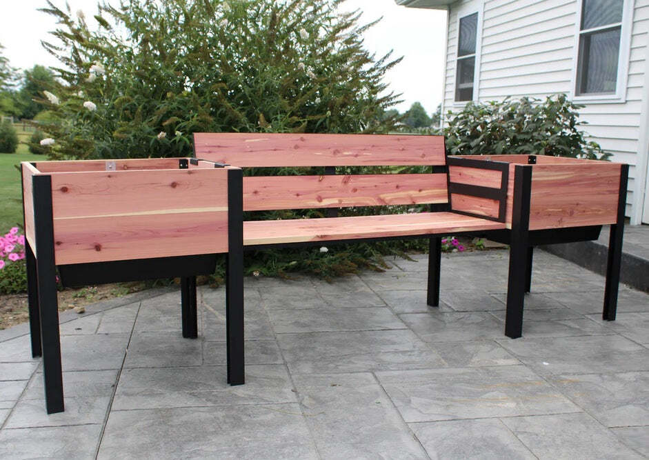 2 RAISED GARDEN BEDS with 4' BENCH - Solid Red Cedar | eBay