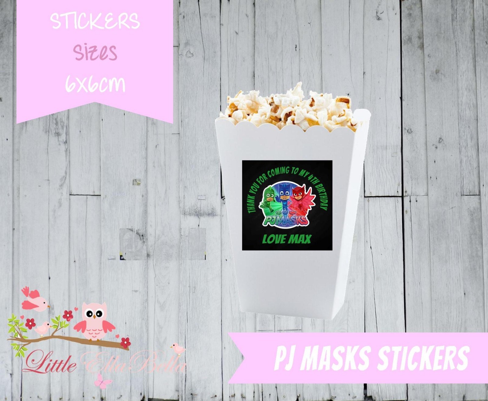 Personalised PJ Masks circle round gloss labels stickers thank you ...