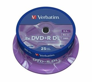 25 Verbatim Logo Dual Layer DVD+R 8x DL Double layer Blank Discs 8.5GB ...