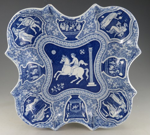 Antique Pottery Pearlware Blue Transfer Spode Greek Series Dessert Dish ...