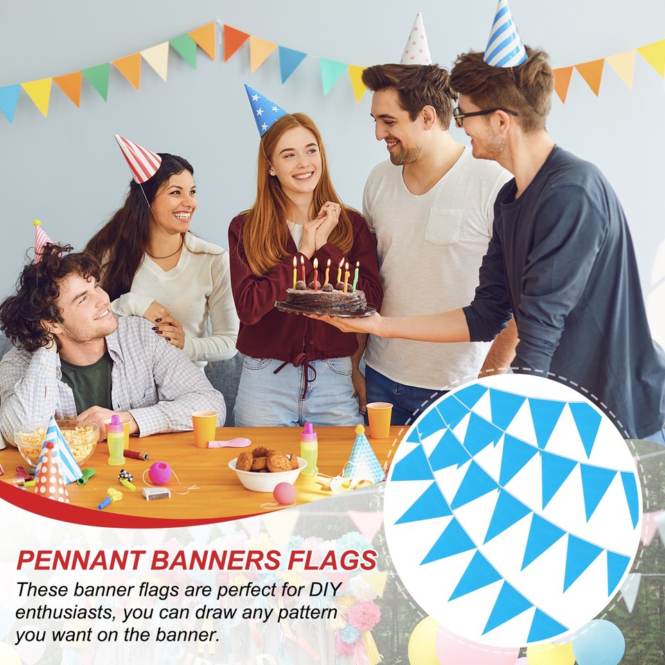 60 Pcs Pennant Banners Flags 100ft String Hanging Triangle Bunting Blue ...