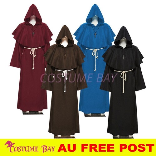 Mens Medieval Renaissance Hooded Robe Gothic Costume | eBay Australia