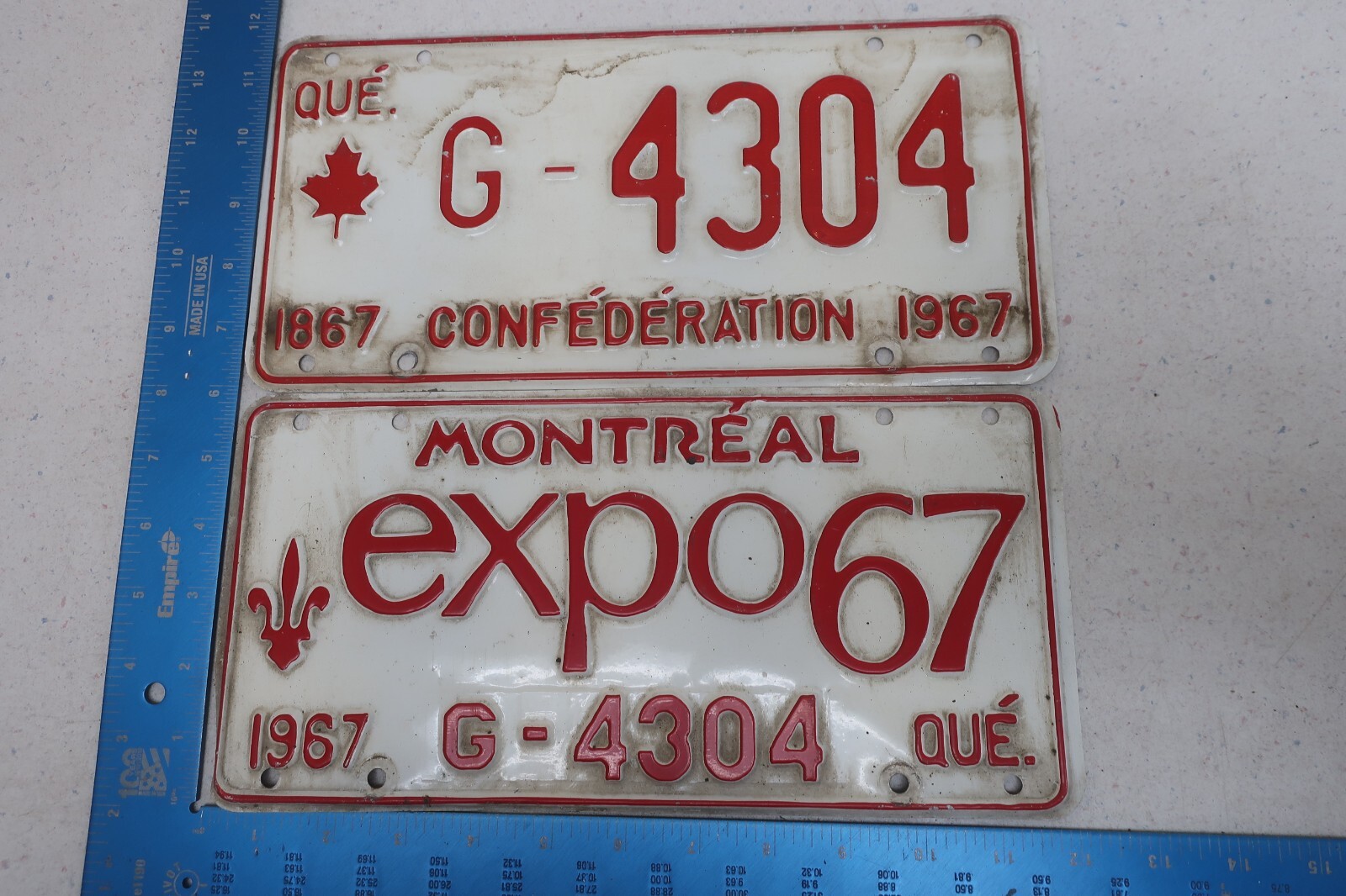 Quebec Canada License Plate Tag PQ 1967 Montreal Pair Government Expo67 ...