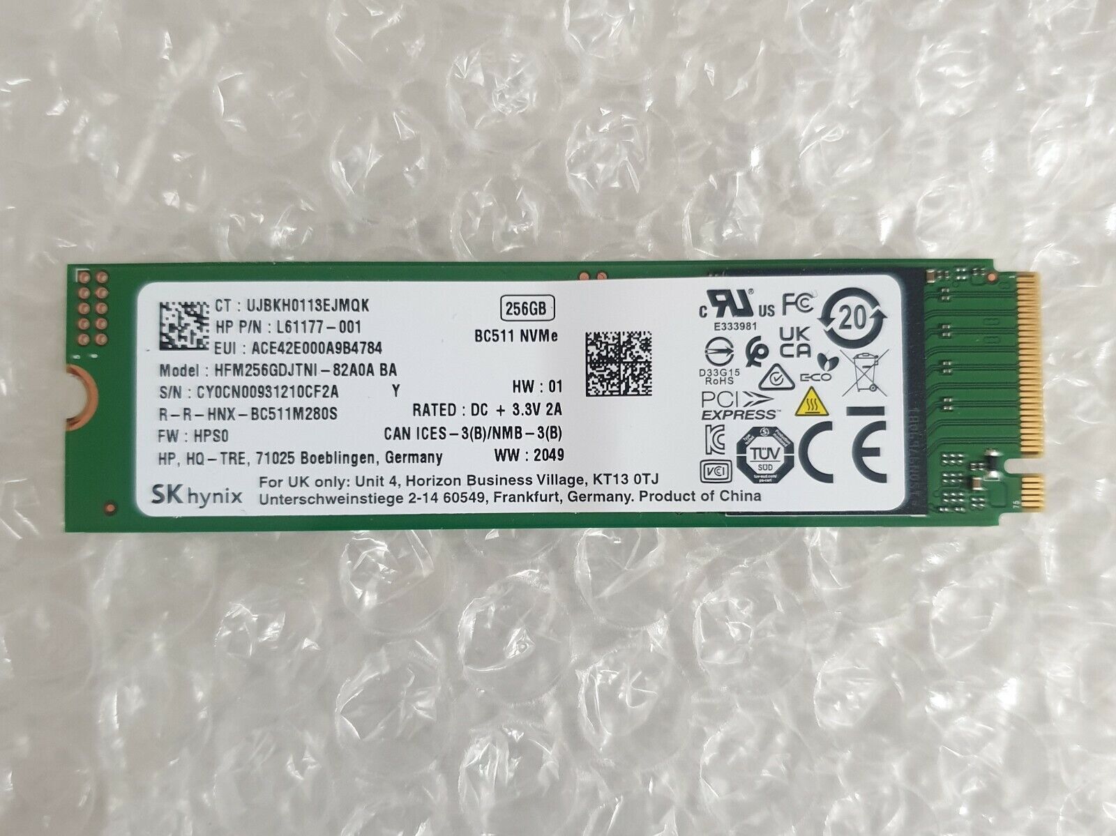 SK HYNIX BC511 NVMe 256GB SSD M.2 Hard Disk For HP 250 G8 - L61177-001 ...