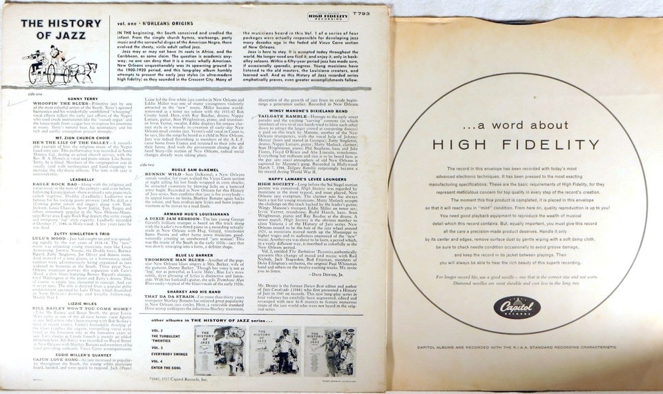 CAPITOL History of Jazz N'ORLEANS ORIGINS Sonny Terry LEADBELLY DeKemel ...