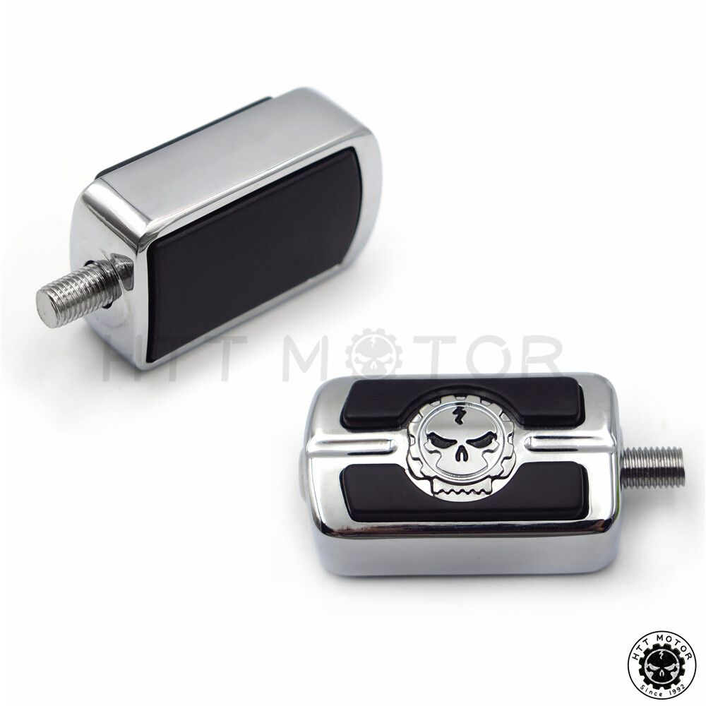 2 Chrome Skull Rubber Rails Heal Toe Shift Peg Set For Harley Footpeg ...