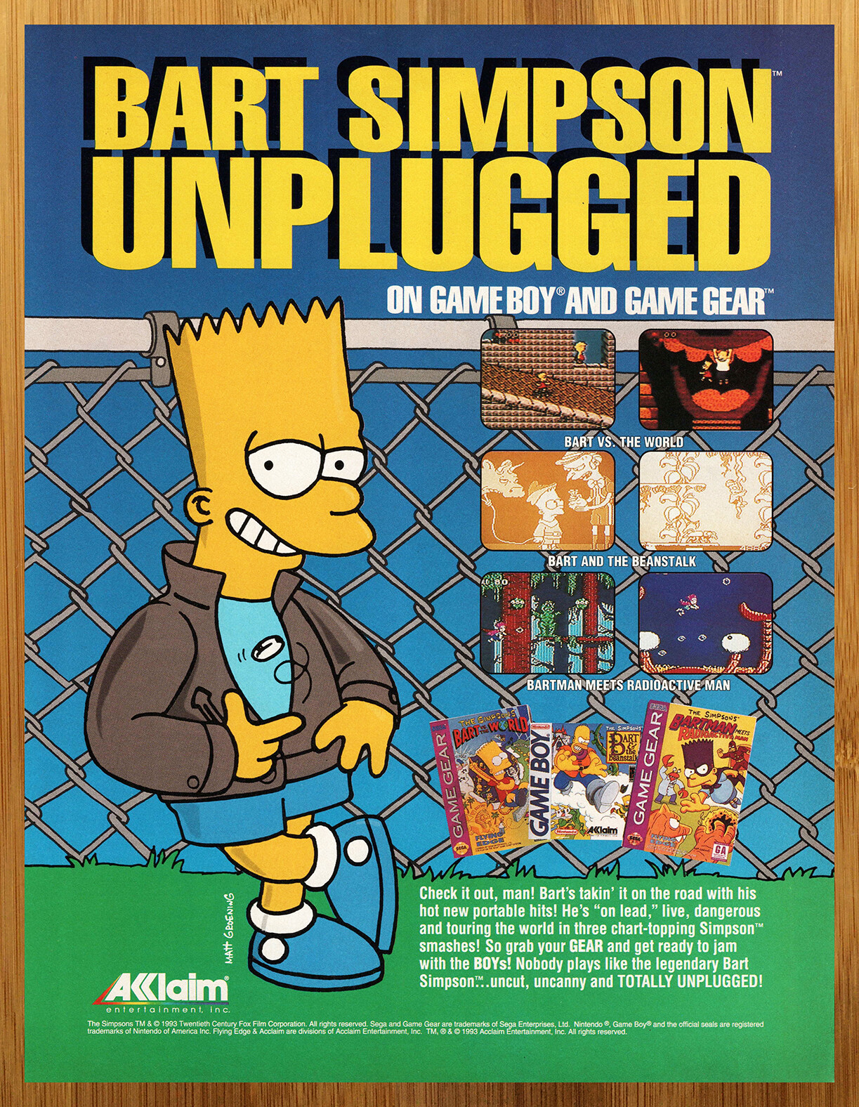 1993 BART SIMPSON Video Games Game Boy/Game Gear Print Ad/Poster ...