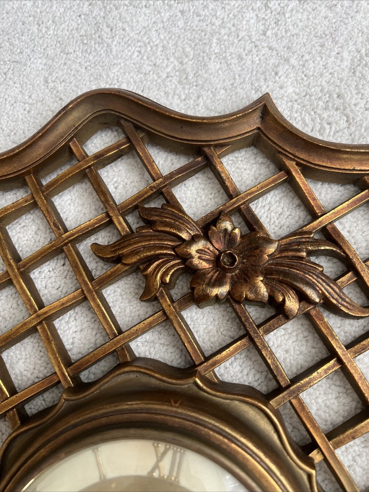 SYROCO WOOD MID-CENTURY 8 DAYS JEWELED GOLD CLOCK VINTAGE | eBay
