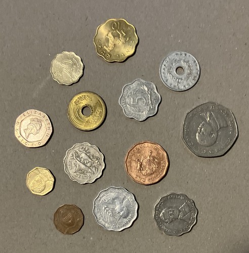 Lot of 13 Odd Shaped World Coins – Scalloped, Polygon, Holed – No US ...