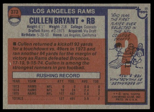 1976 Topps #373 Cullen Bryant RC Rookie Los Angeles Rams EX-NM | eBay