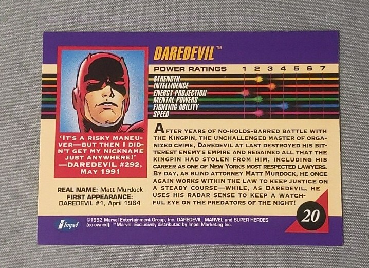 1992 IMPEL MARVEL UNIVERSE SERIES III DAREDEVIL CARD #20 | eBay