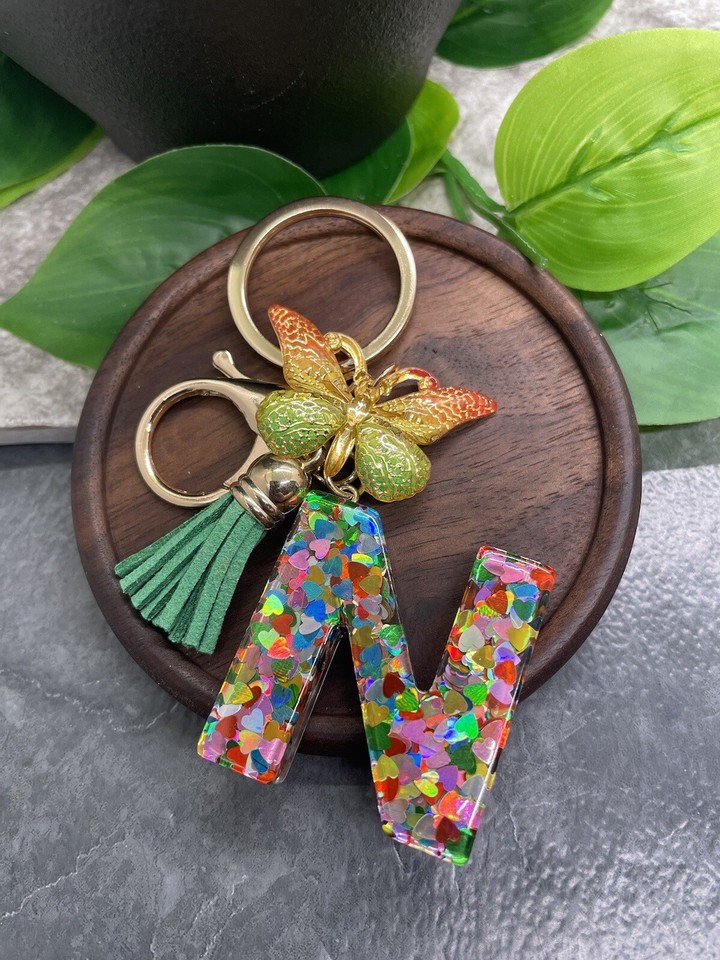 3.5" Handmade Resin Pendant Initial Keychain N Tassel New Free Ship ...
