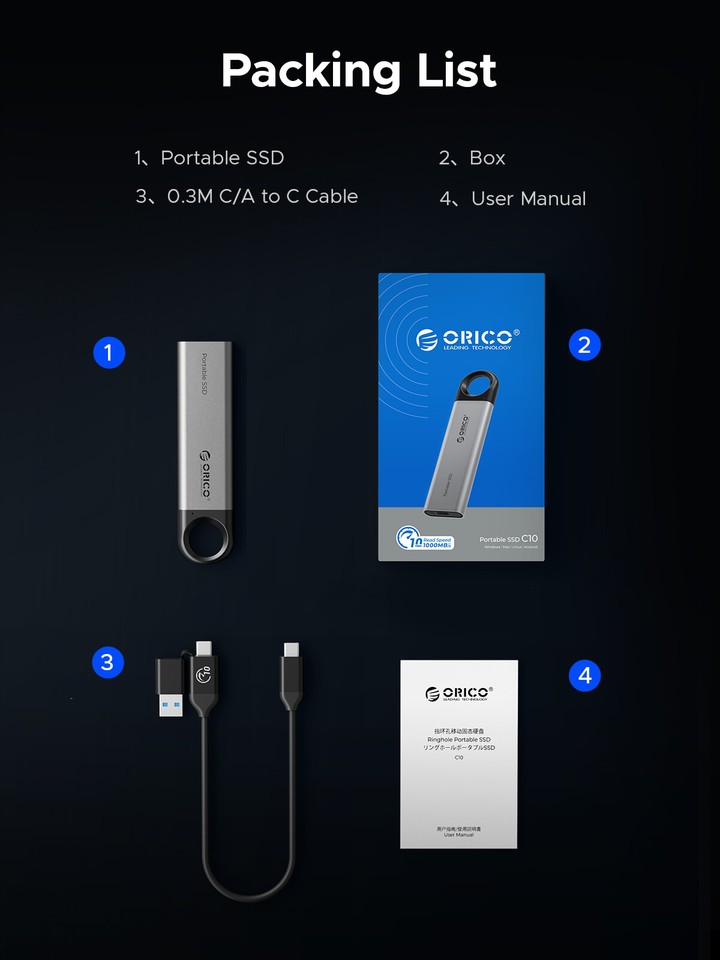 ORICO Mini External SSD 5Gbps Portable Solid State Drive W/ USB-C 2 in ...