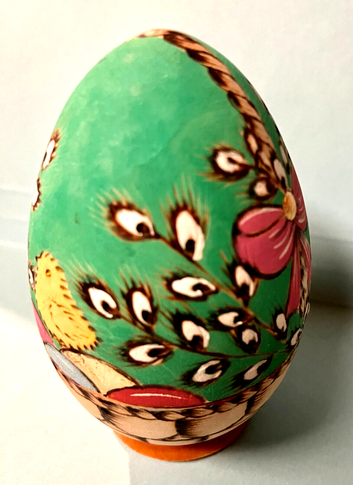 Russian - Hand Painted - Wood Burned Pyrography - Wooden Egg w/ 3 ...