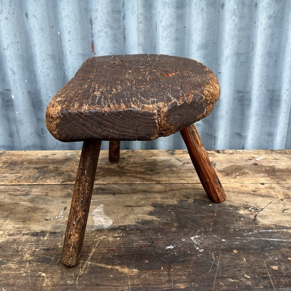 Antique Welsh 3 Legged Dairy Milking Stool Primitive Vernacular Country ...