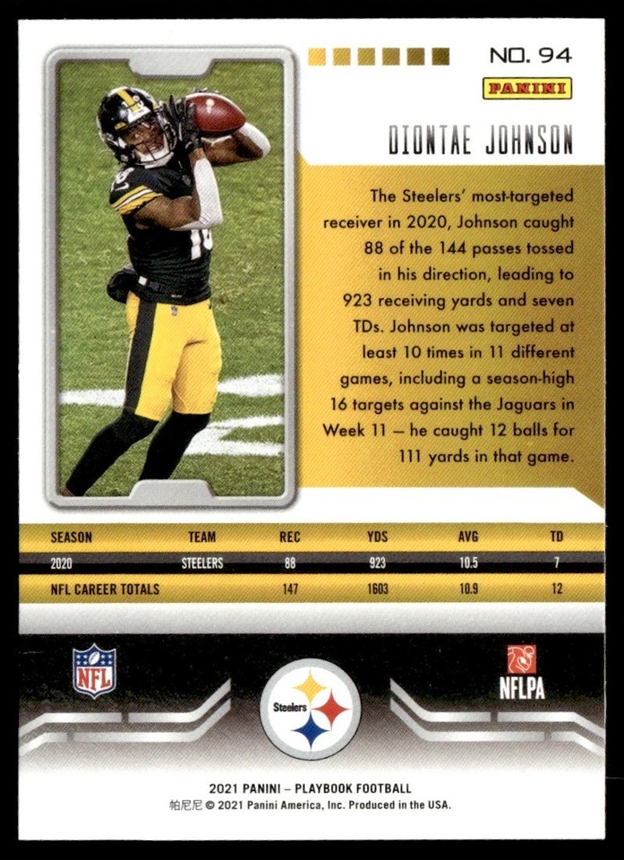 2021 Panini Playbook Diontae Johnson Pittsburgh Steelers #94 | eBay