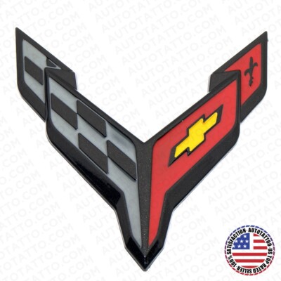 20-24 Chevrolet C8 Corvette Front Bumper Crossed Flags Logo Emblem ...