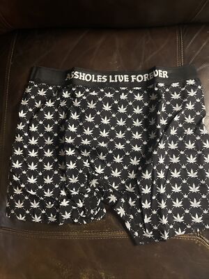 Assholes*s Live Forever Men's Boxer Briefs Black Marijuana Leaves Size ...