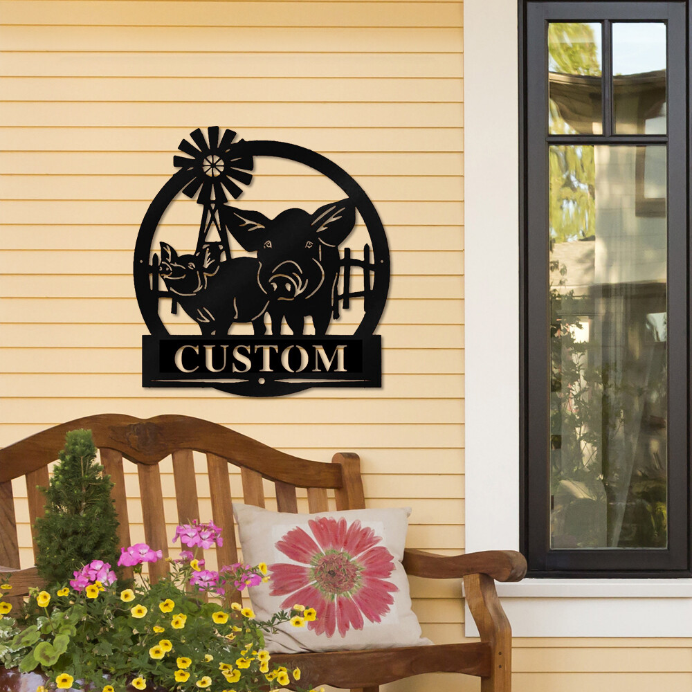 Personalized Pig Metal Sign Wall Decor, Farmhouse Sign, Family Name ...
