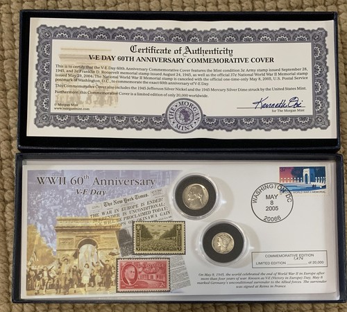 WWII 60th Anniversary V-E Day Stamp & Coin Set 1945 Nickel Dime Limited ...